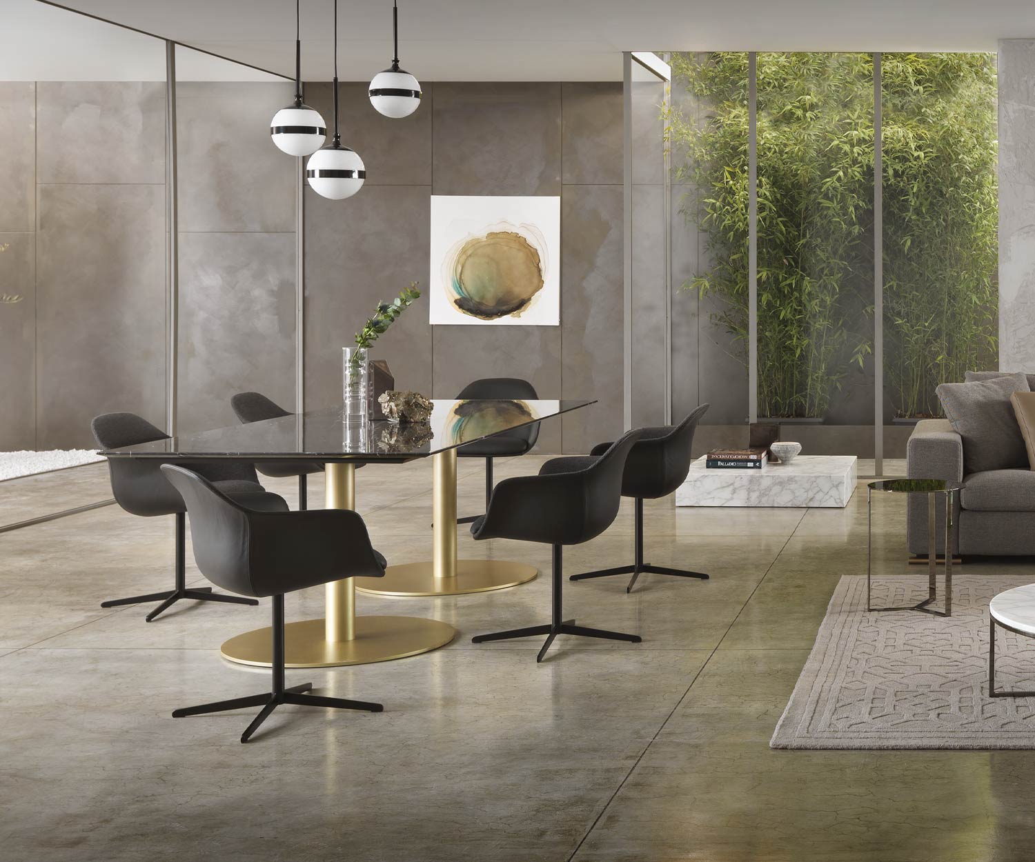 Marelli Tavolo da pranzo di design Break marmo vetro bianco nero grigio